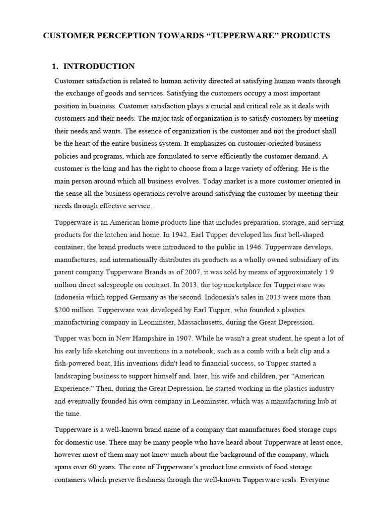Tupperware Customer Perception Study | PDF | Behavior | Consumer Behaviour