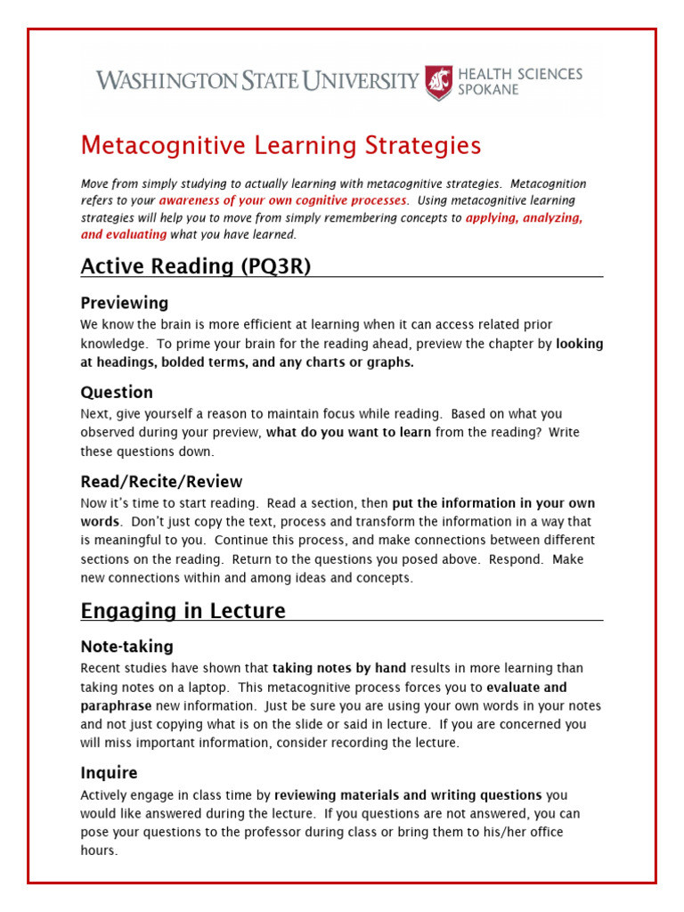 Metacognitive-Learning-Strategies-2.0 | PDF | Metacognition | Information