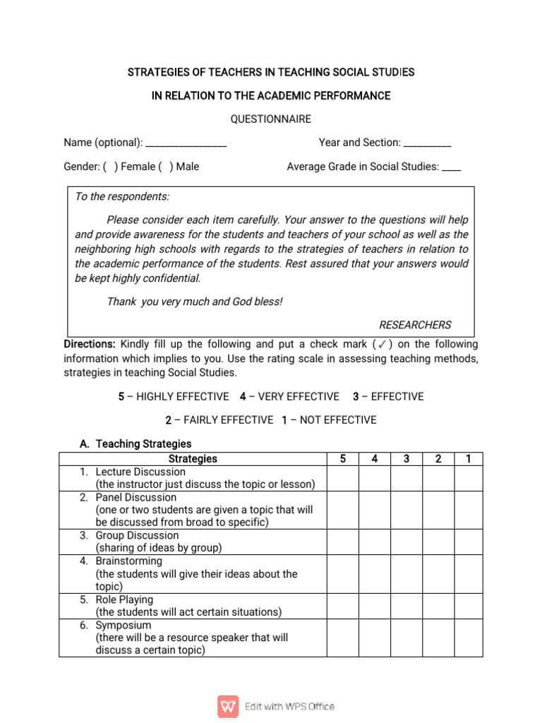 Academic Performance Research Questionna-55546629 | PDF | Teachers ...