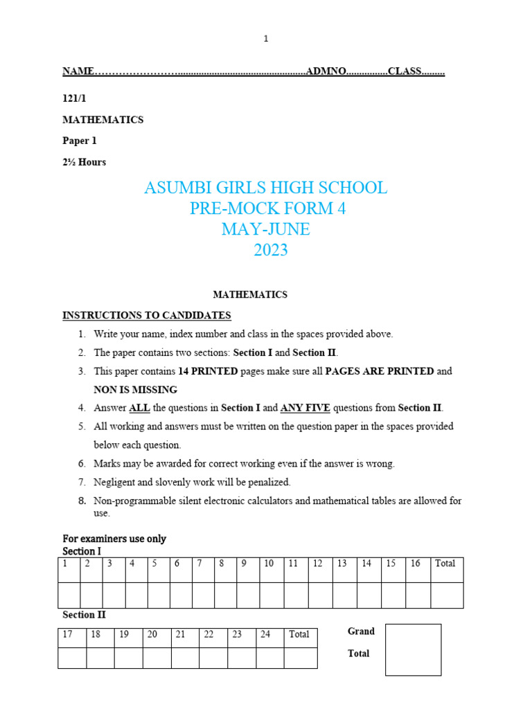 121 1 Maths Paper1 Questions | PDF