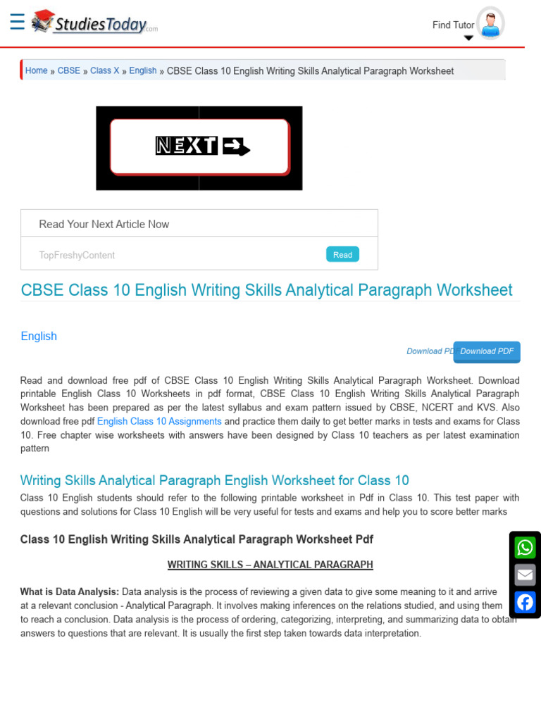 WWW Studiestoday Com Practice Worksheets English Cbse Class 10 English ...