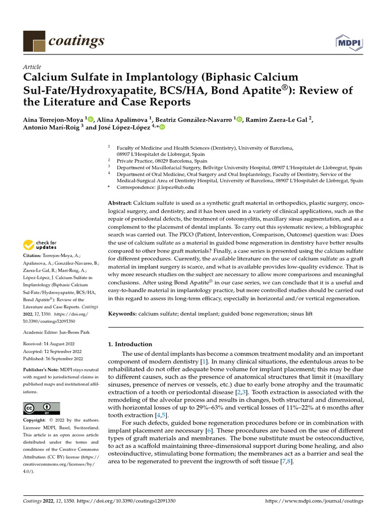 Calcium Sulfate in Implantology Biphasic Calcium S | PDF | Dental ...