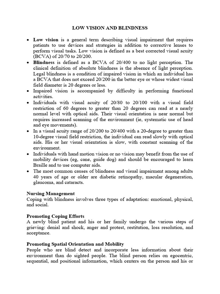 Nursing Management of Blindness | PDF | Visual Impairment | Causes Of Death
