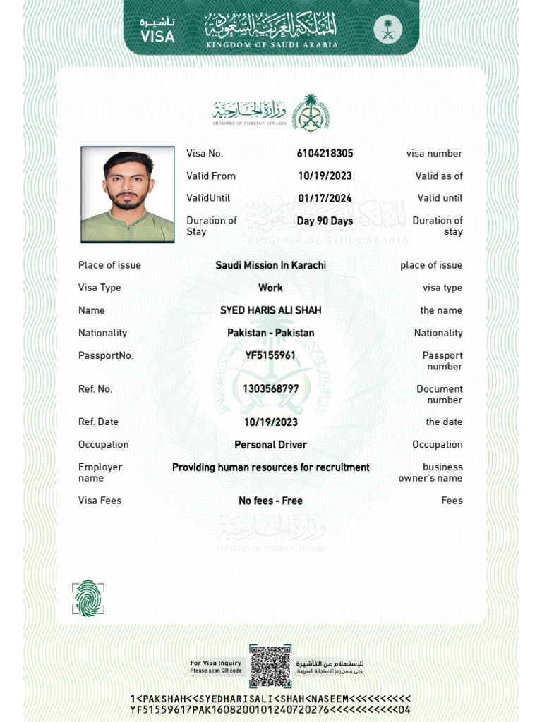 Syed Haris Ali Shah Visa | PDF
