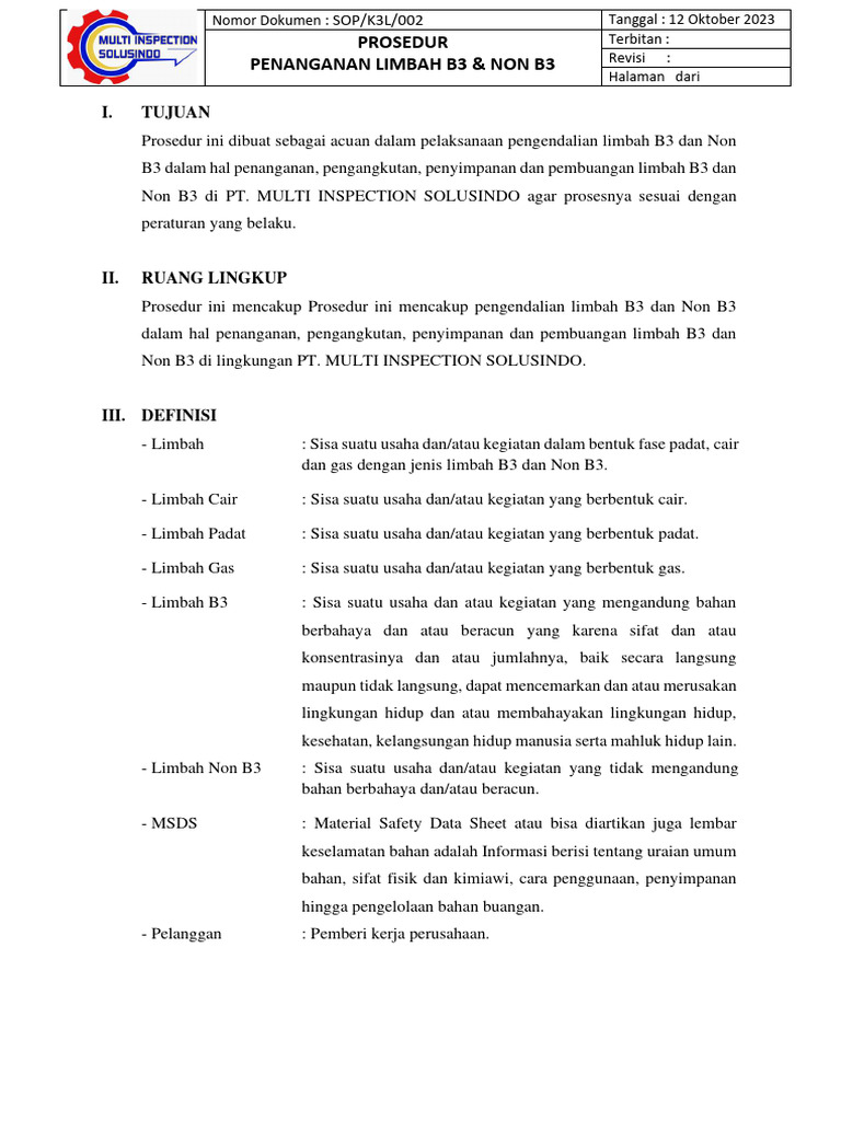 SOP Penanganan LB3 Dan NLB3 | PDF