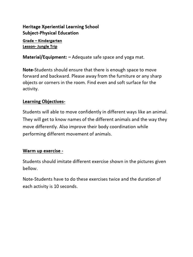 Grade KG Jungle Trip Lesson Plan | PDF