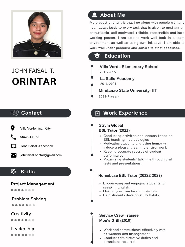 Black & White Minimalistic Professional Resume | Download Free PDF | English As A Second Or ...