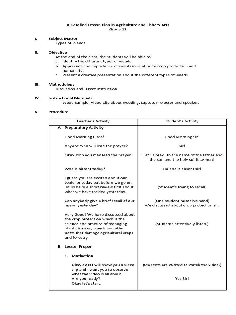 A Detailed Lesson Plan in Agriculture An | PDF
