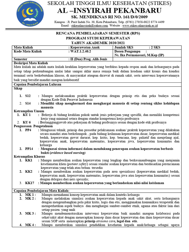 RPS Kep. Anak Reguler Ii | PDF