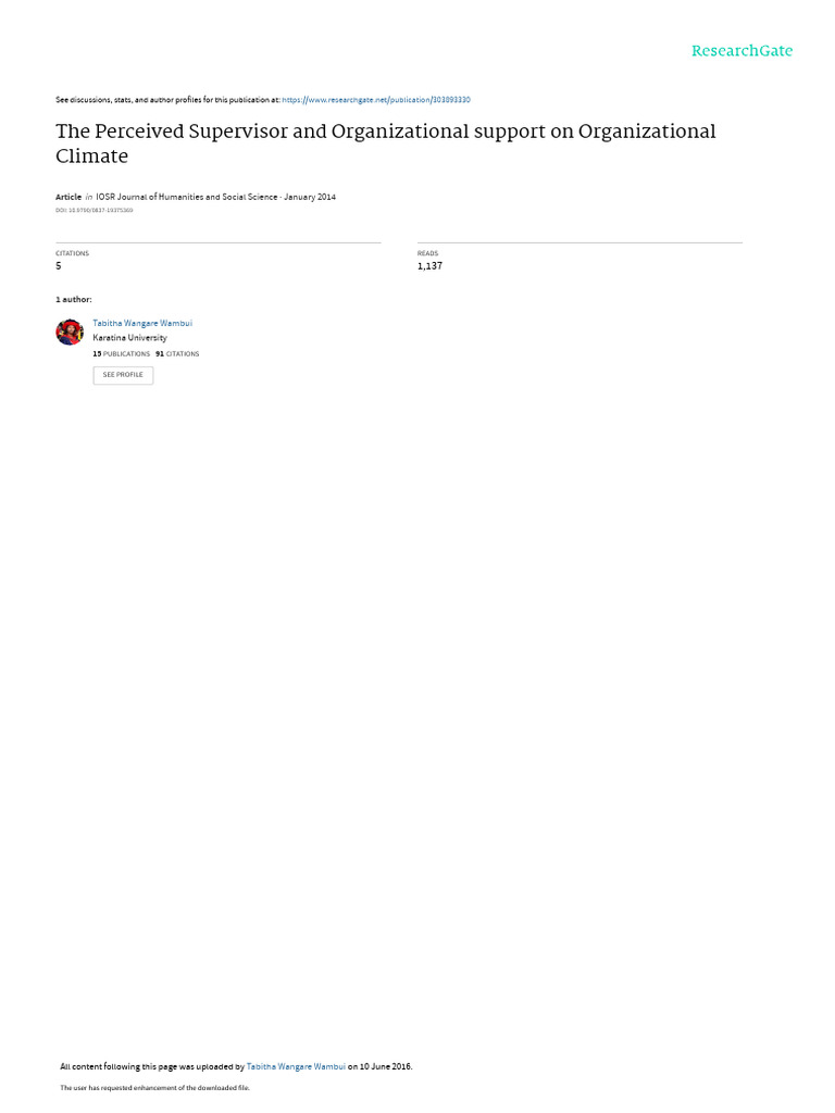 The Perceived Supervisor and Organizational Support On Organizational ...