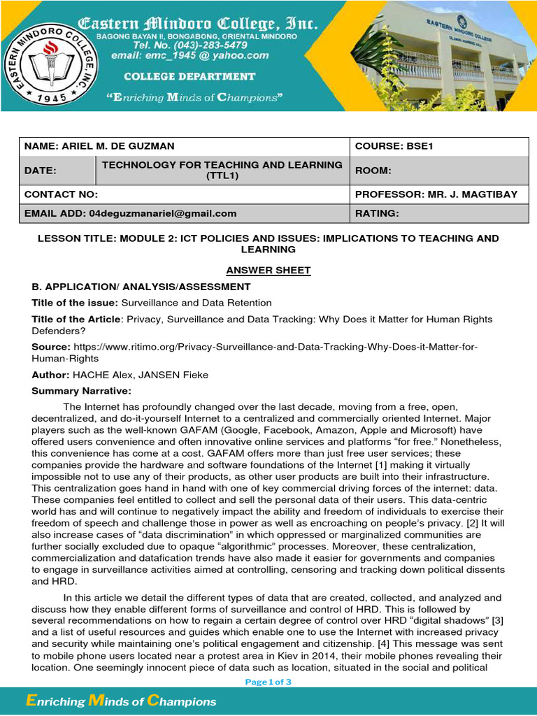 Module 2 - Ict Policies and Issues-Implications To Teaching and Learning | PDF | Privacy ...