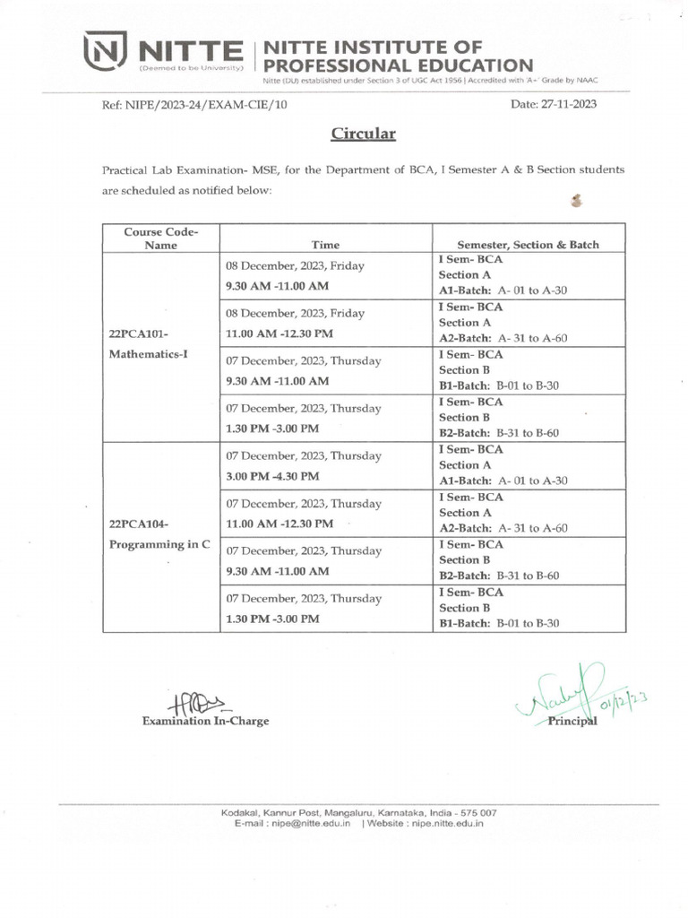 BCA_Practical Lab Examination - I Sem | PDF