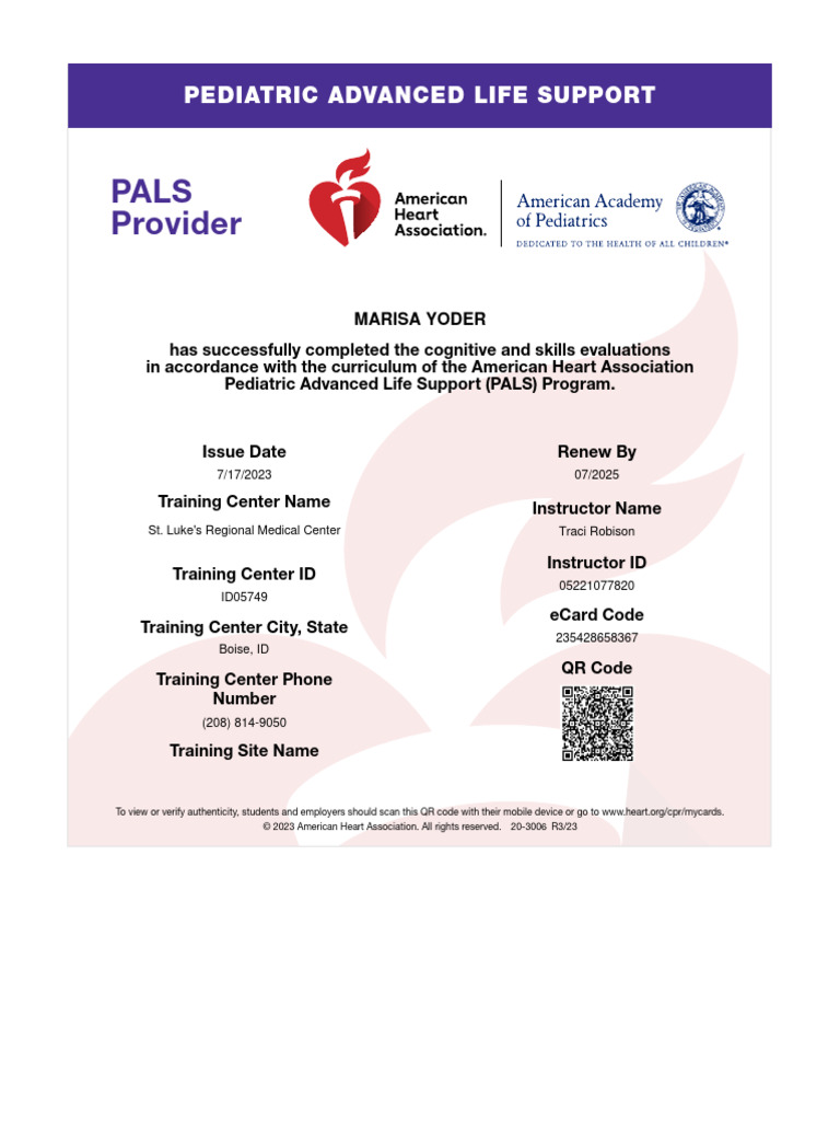 PALS Certification Completion Document | PDF