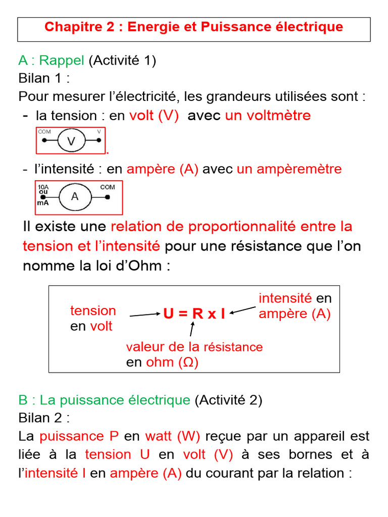 Énergie et Puissance Électrique 3ème | PDF | Puissance (physique ...