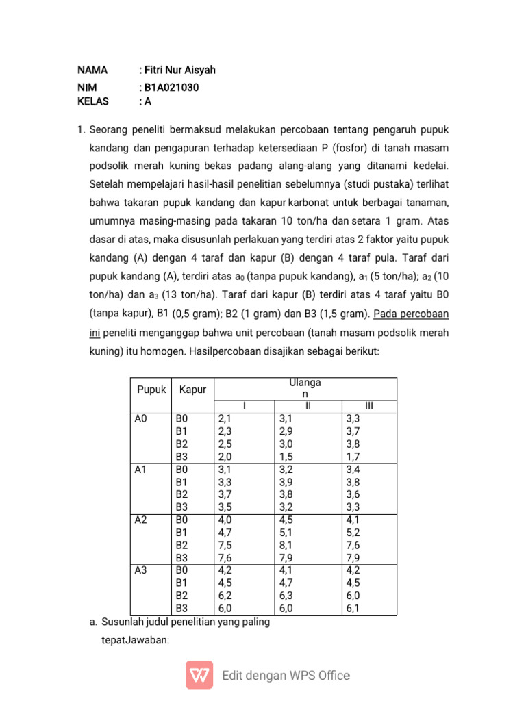 Soal Faktorial Dan Split Plot | PDF