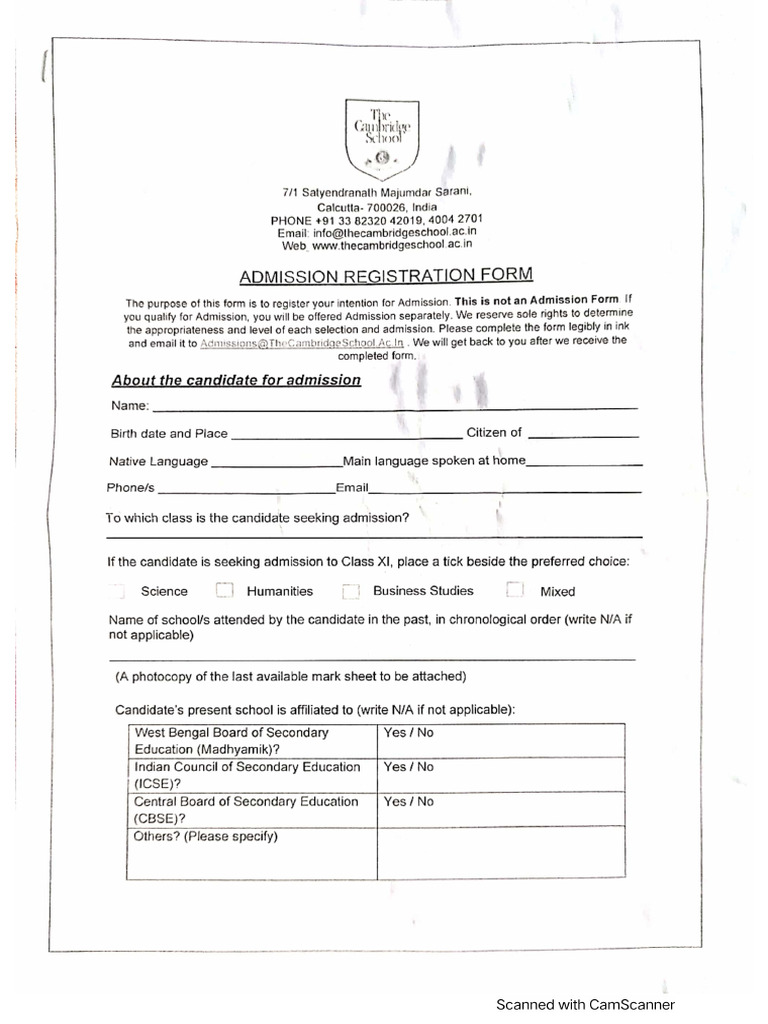Admission form | PDF
