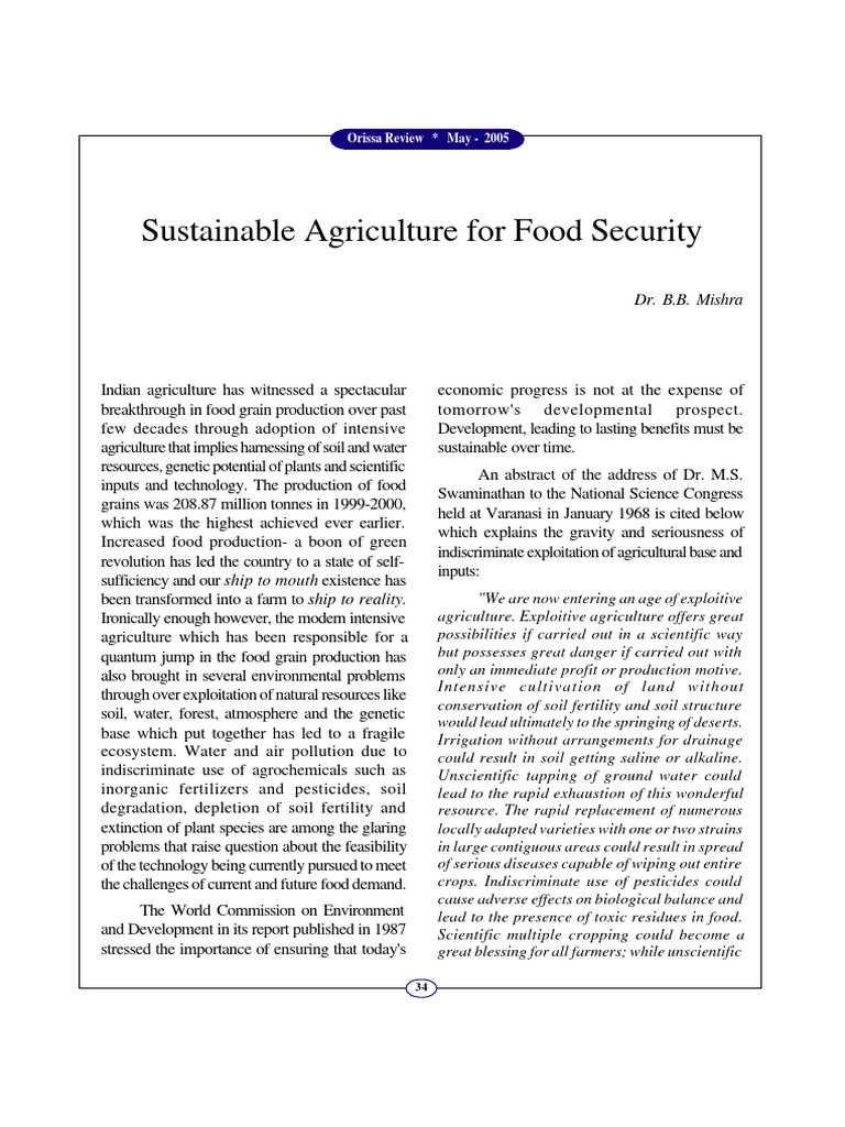 Sustainable Agriculture For Food Security | PDF