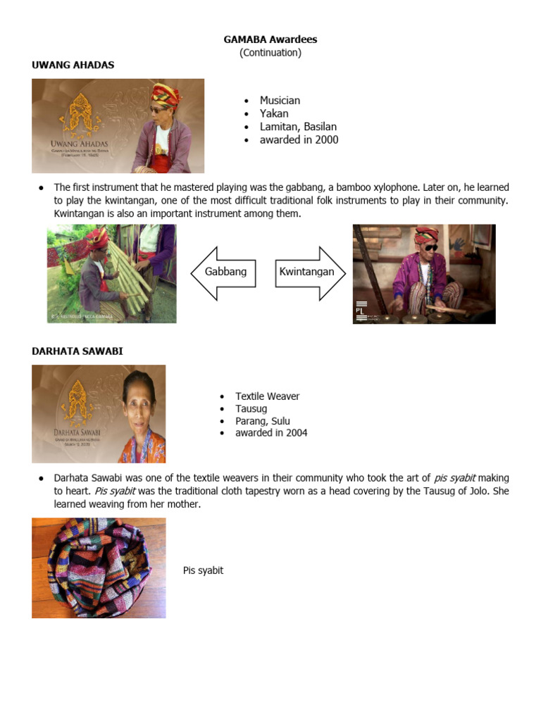 GAMABA Awardees Handout | PDF | Weaving | Philippines