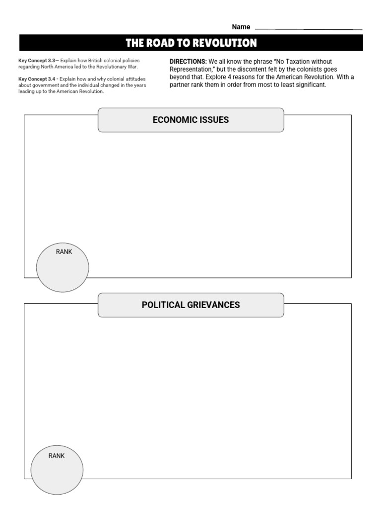 Road To Revolution Activity | PDF