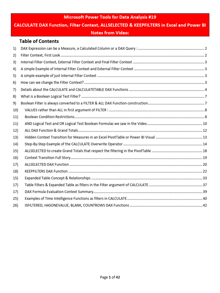 019 MSPTDA CALCULATE FilterContext | PDF | Boolean Data Type | Microsoft Excel