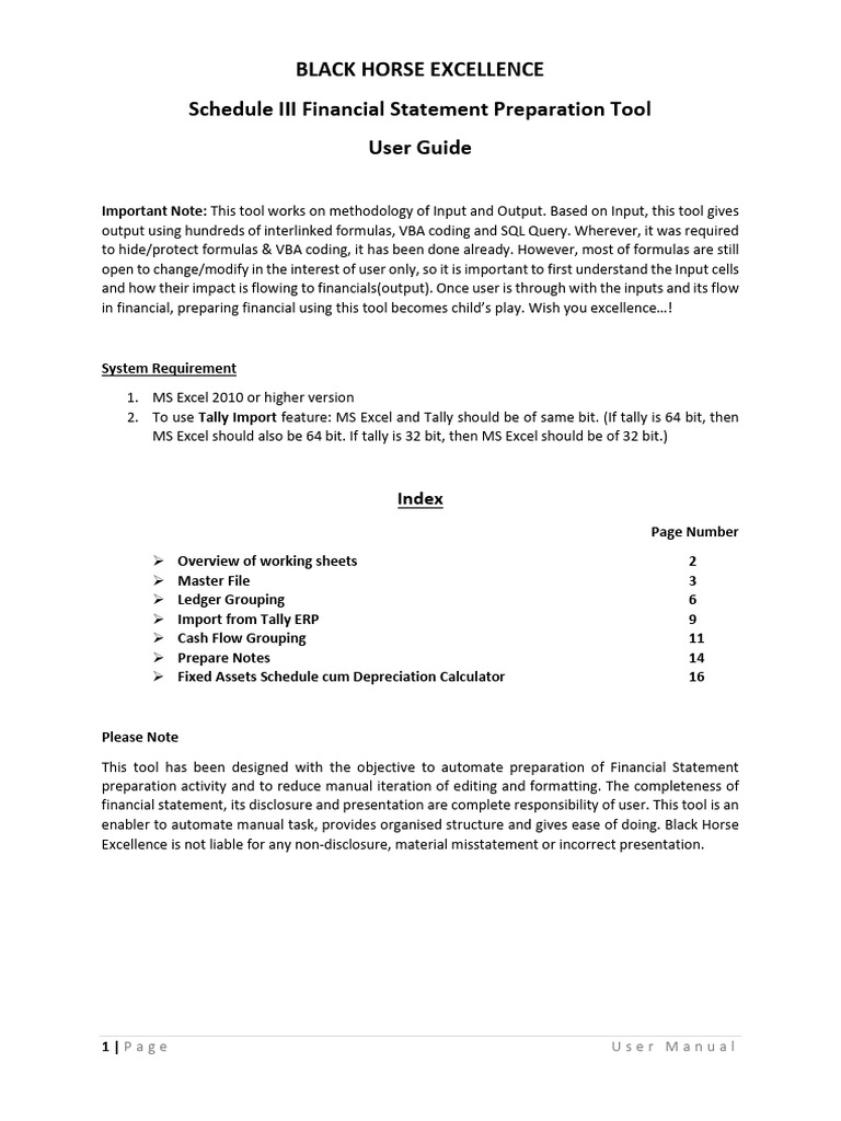 User Manual - Schedule III Financial Statement Preparation Tool | PDF ...