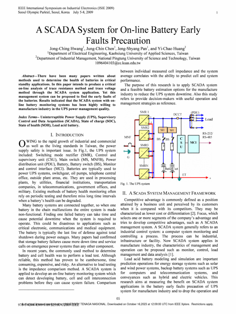 A SCADA System For On-Line Battery Early Faults Precaution | PDF | Capacitor | Scada