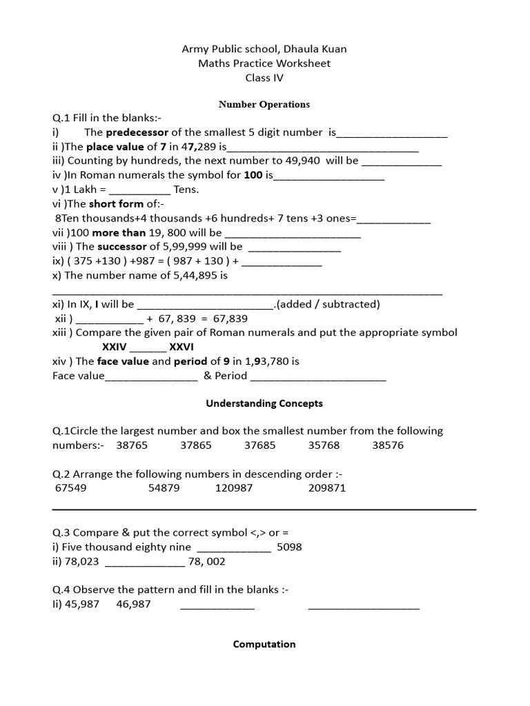 Maths Practice Worksheet Cl4 RN | PDF | Numbers | Arithmetic