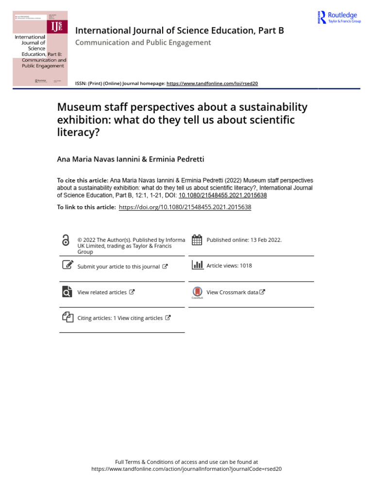 Museum Staff Perspectives About A Sustainability Exhibition What Do