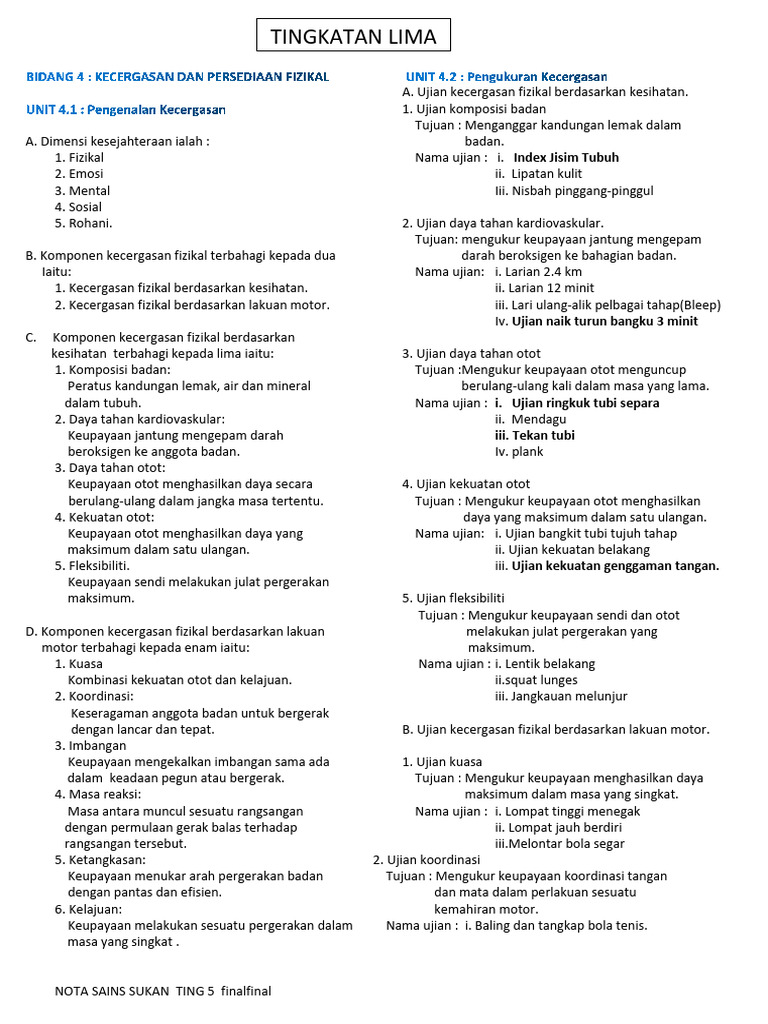 NOTA SAINS SUKAN TING 5 Final | PDF