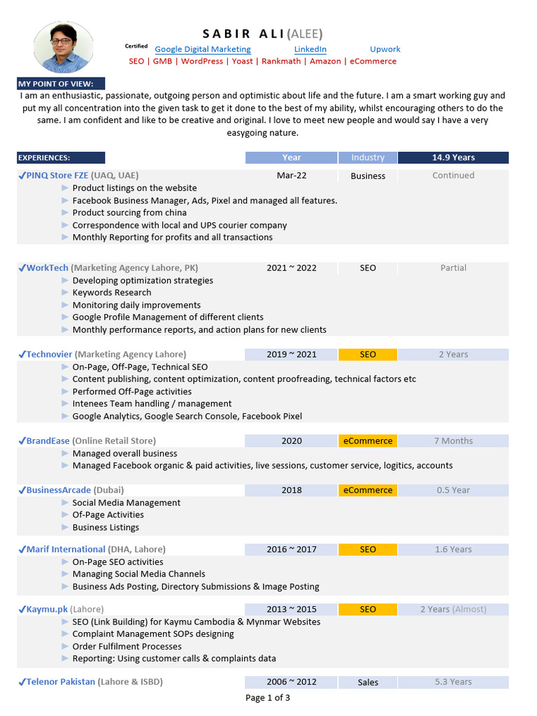 CV-Sabir-Ali-03211045245-June-2022 | PDF | Search Engine Optimization | Information Technology
