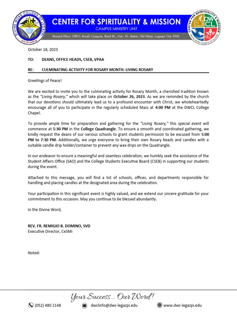 Letter For Living Rosary 2023 | PDF | Rosary | Rituals