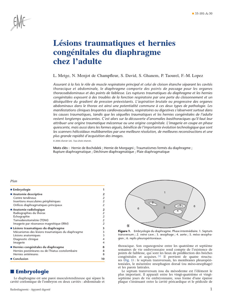 Lésions Et Hernies Congénitales Du Diaphragme | PDF