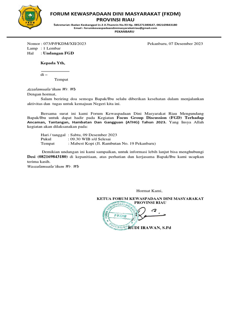 Undangan Peserta FGD Tahun 2023 | PDF