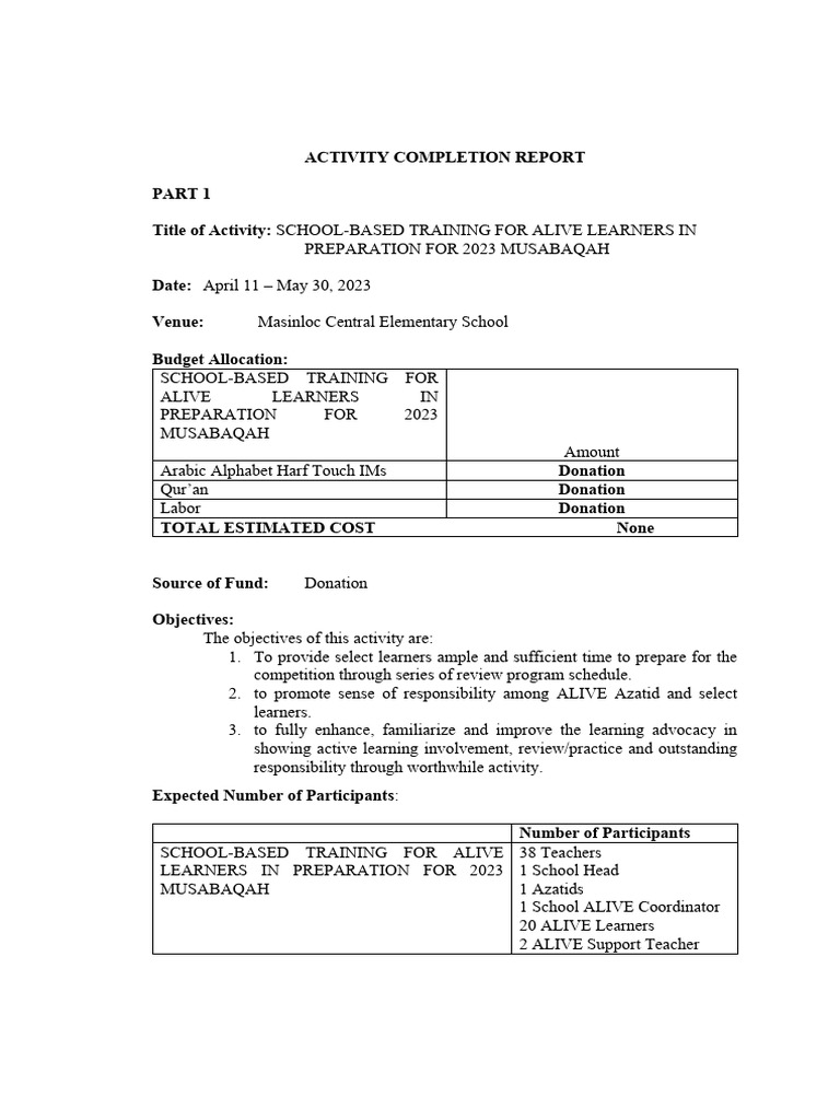Activity Completion Report | PDF | Career & Growth