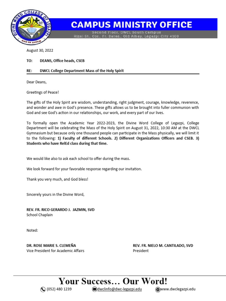 Mass of The Holy Spirit Letter | PDF