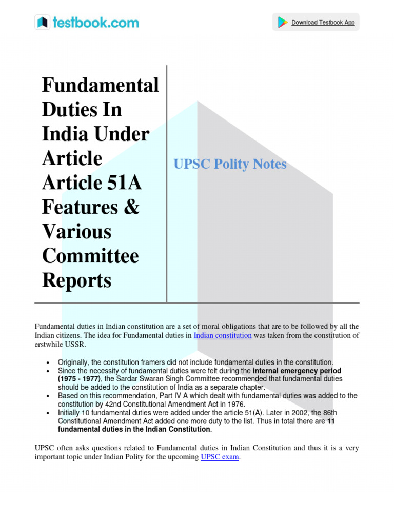 Fundamental Duties in India Under Article Article 51a Features Various ...