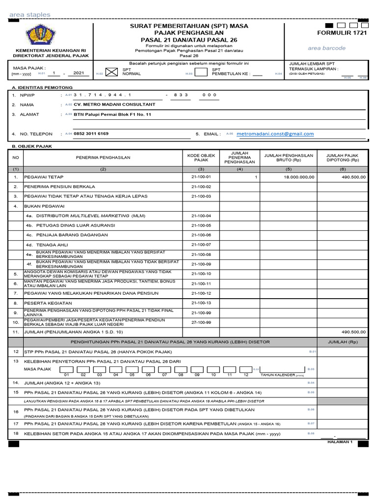 Bukti Potong Pph 21 ADE | PDF