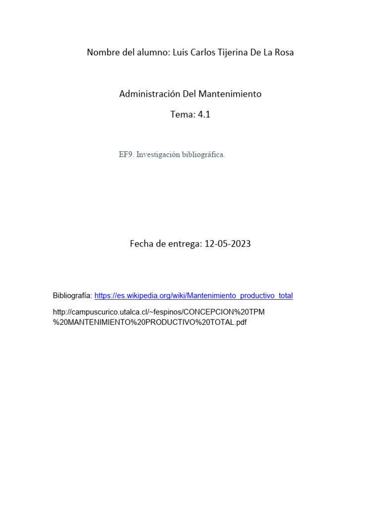Ef9 - Investigación Documental TRLC | PDF | Ingeniería de confiabilidad