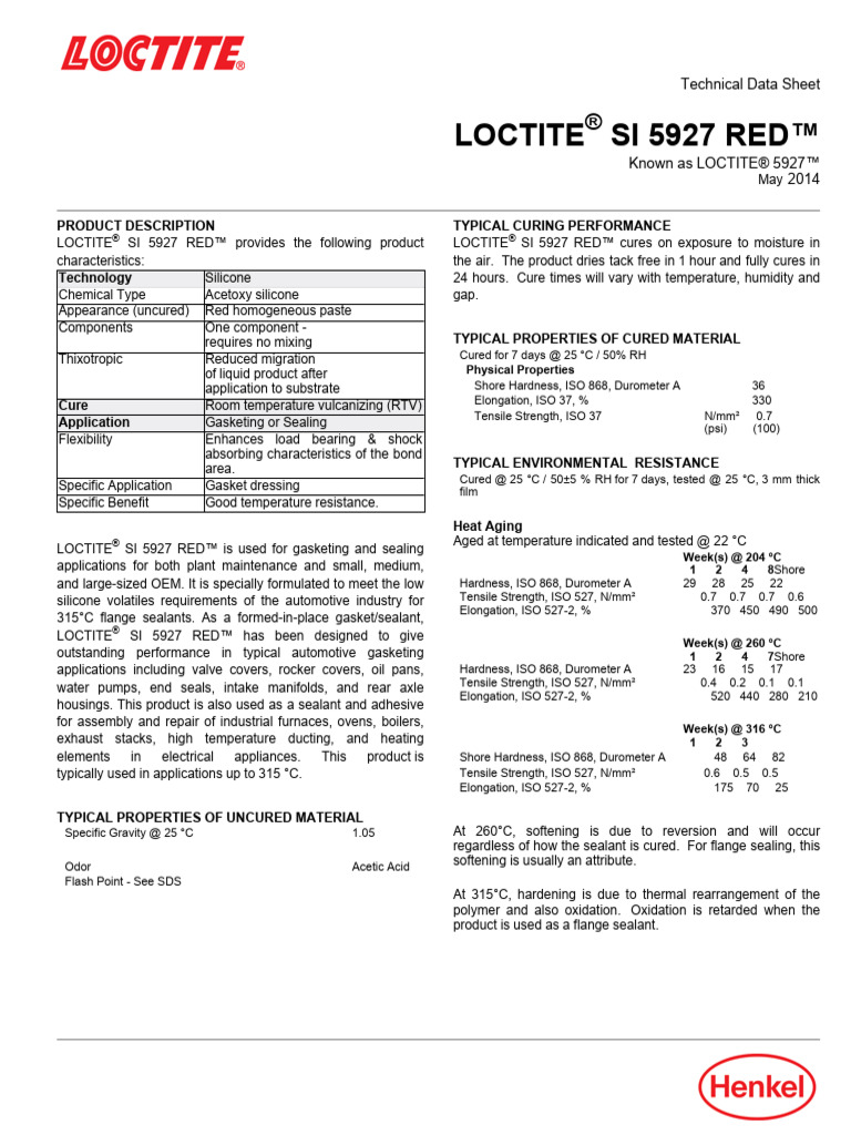 LOCTITE SI 5927 RED en - GL | Download Free PDF | Silicone | Trademark