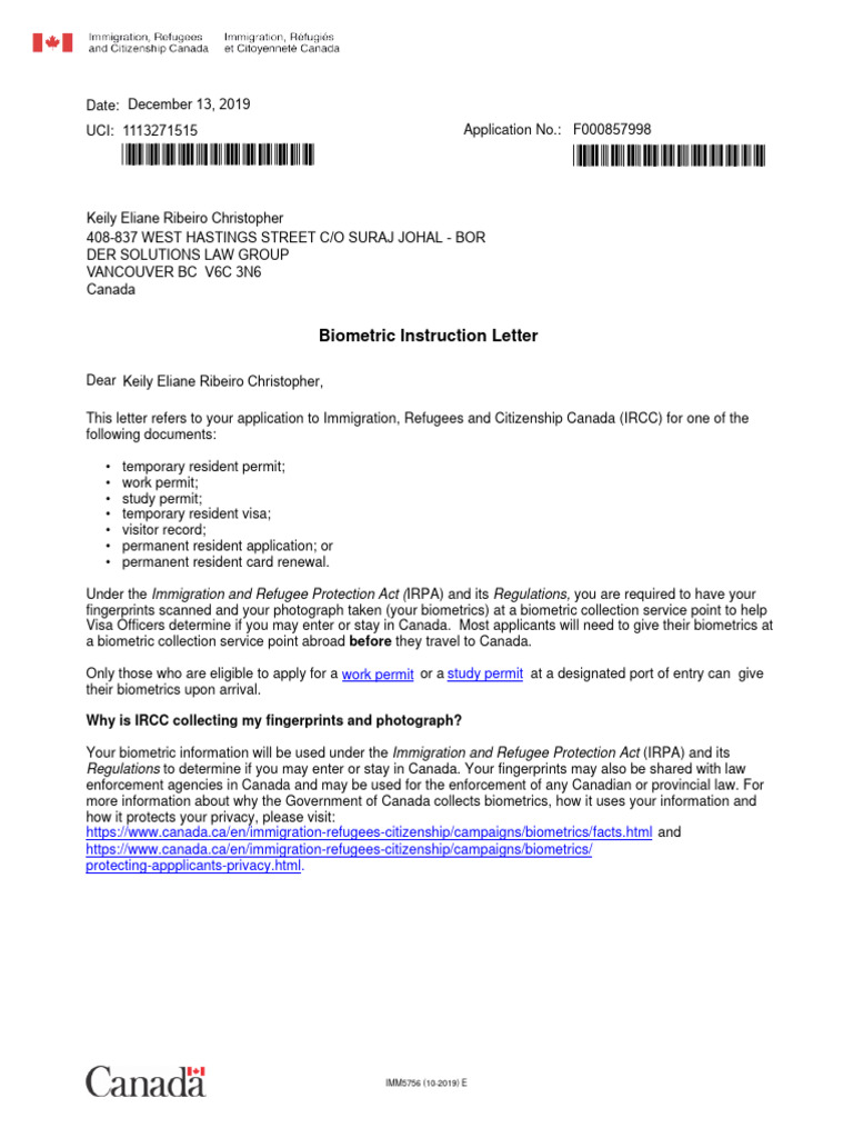 IRCC Biometrics Collection Letter | PDF | International Relations ... IRCC Biometrics Collection Letter | PDF | International Relations ...