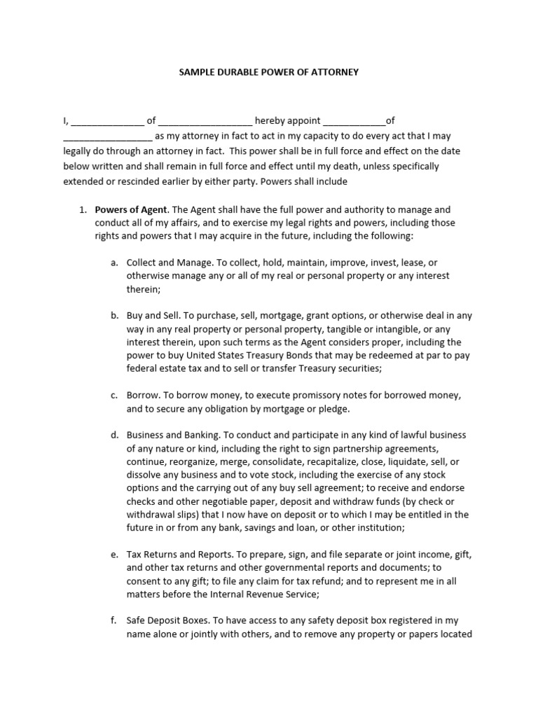 sample-durable-power-of-attorney | PDF | Banks | Securities (Finance)