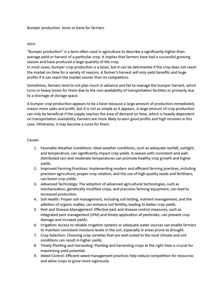 Bumper Production | PDF | Agriculture | Food Security