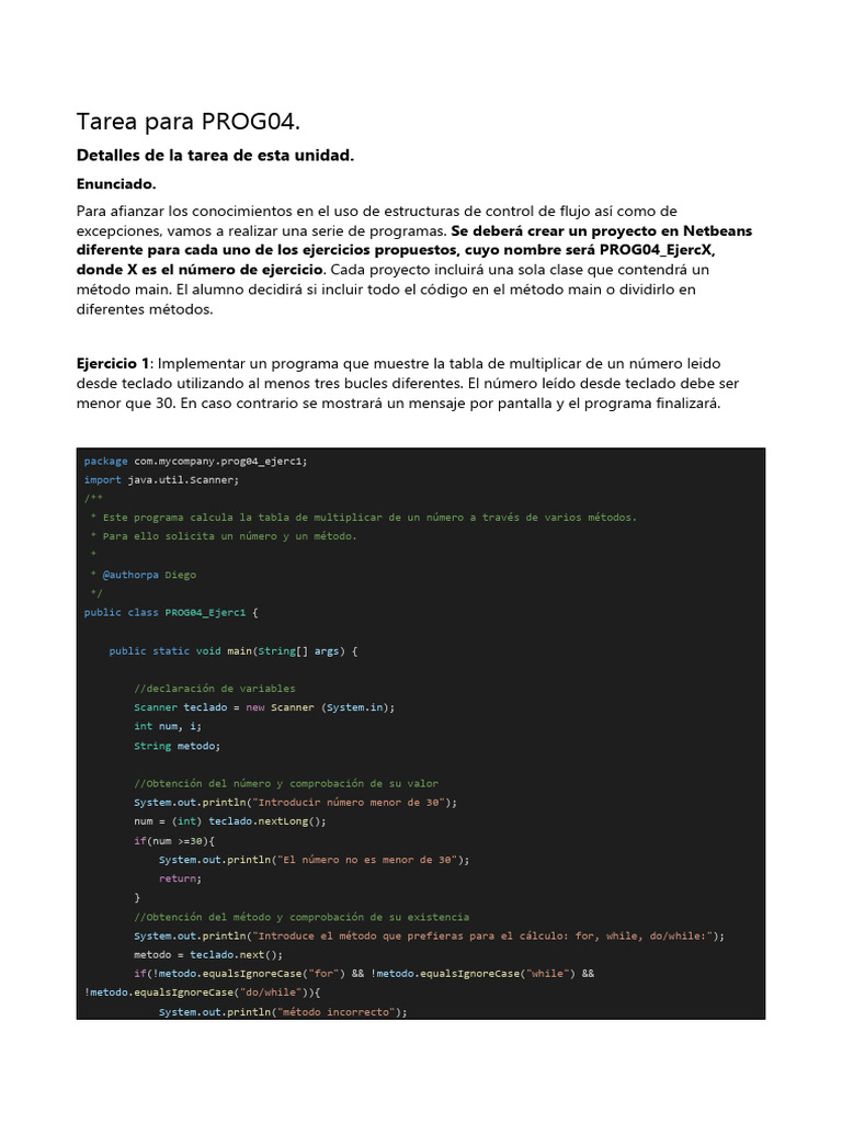 PROG04 Tarea PDF | PDF | Java (lenguaje de programación) | División ...