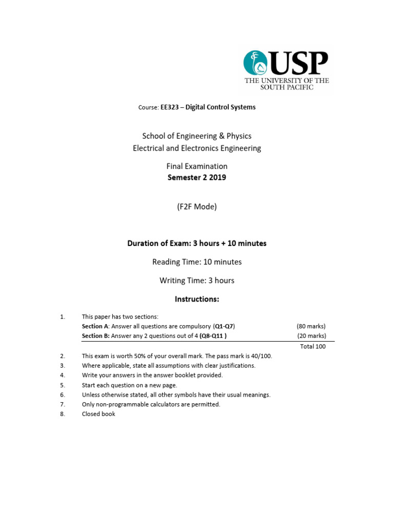 EE323 Exam | PDF | Control Engineering | Mathematics