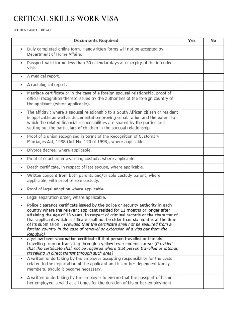 VFS - Revised TRV Checklists Batch 1 CriticalSkills | PDF | Travel Visa ...