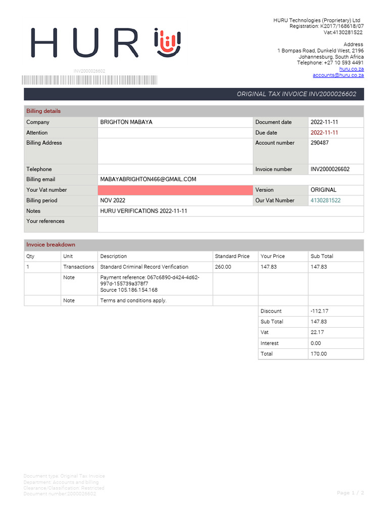 Original Tax Invoice INV2000026602 20221111 0231 | PDF | Invoice | Value Added Tax