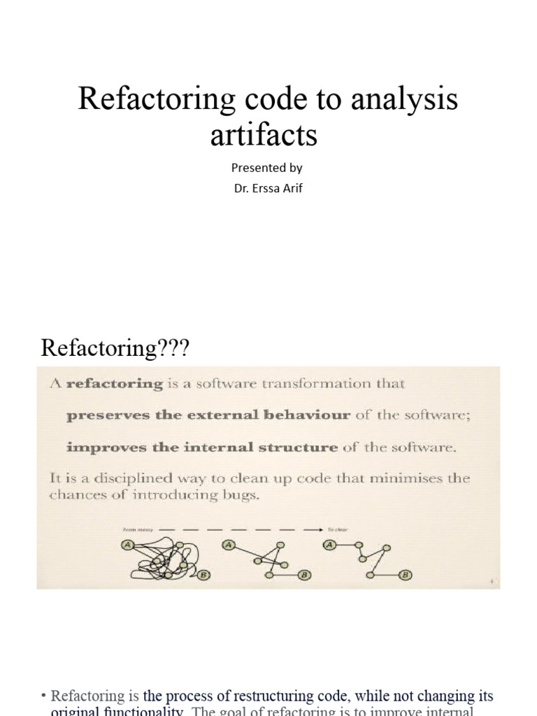 Refactoring Code To Analysis Artifacts Lecture 5c Pdf