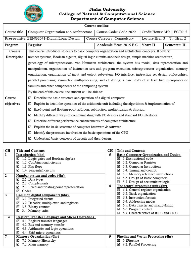 Computer Architecture Course Outline | PDF | Computer Data Storage | Central Processing Unit