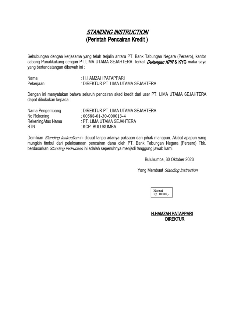 Standing Instruction | PDF