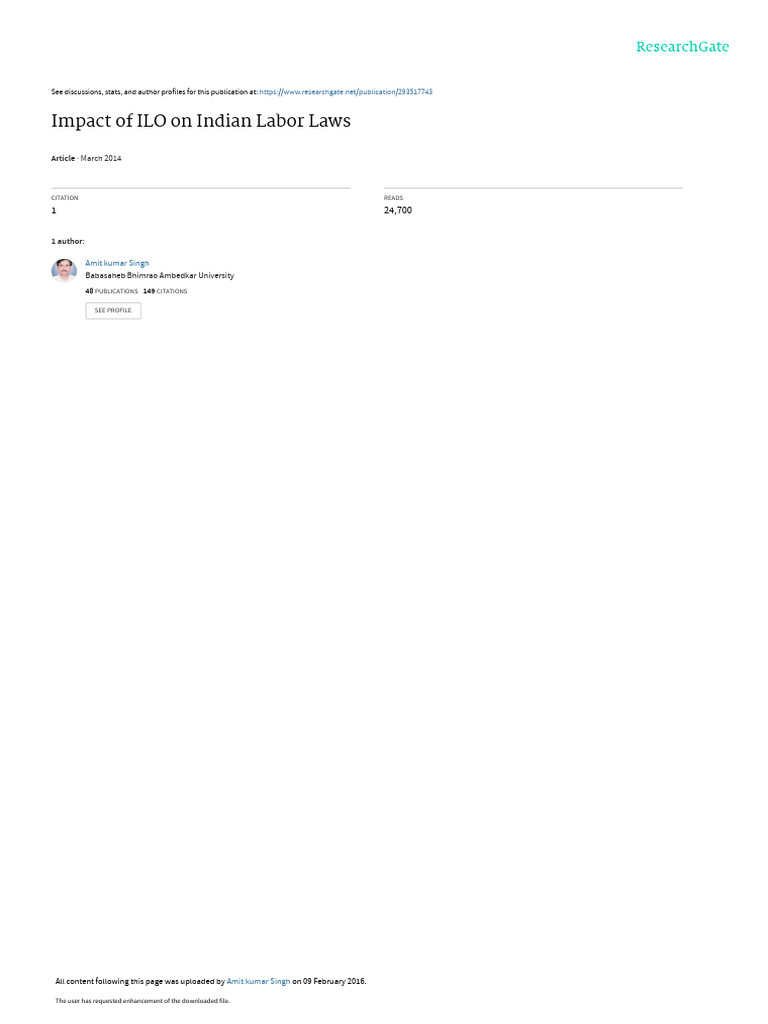 Impact of ILO in Indian Labour Law | PDF | Labour Law | International ...